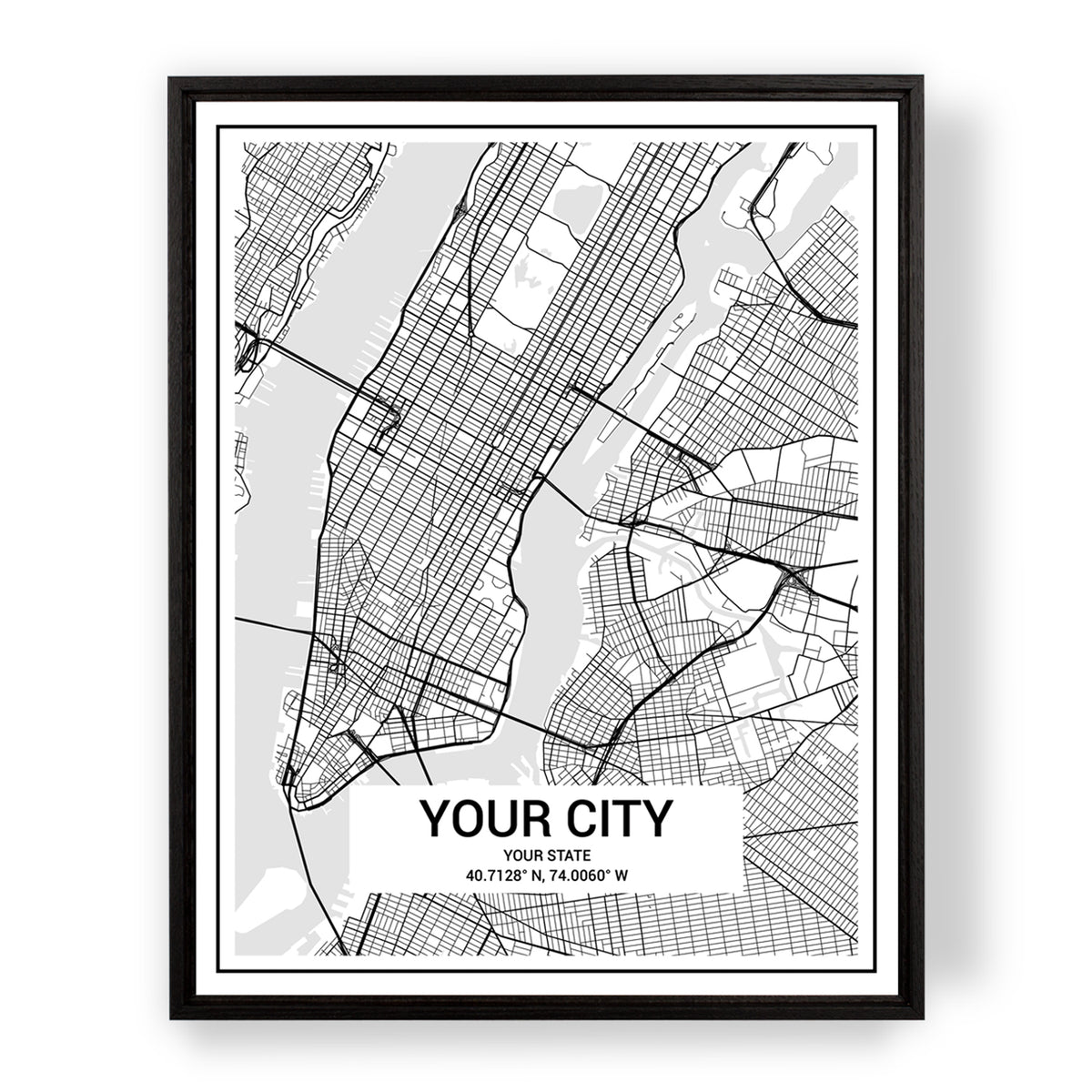 Custom City Map with Text Box Modern Minimalist Street Map Art Print ...