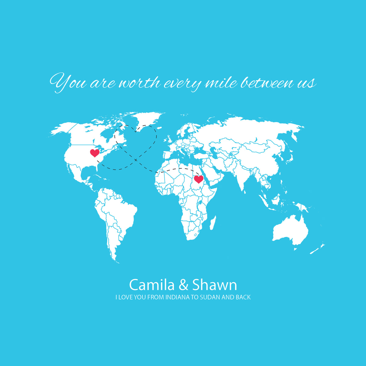 Custom Love World Map Long Distance Relationship International Print ...