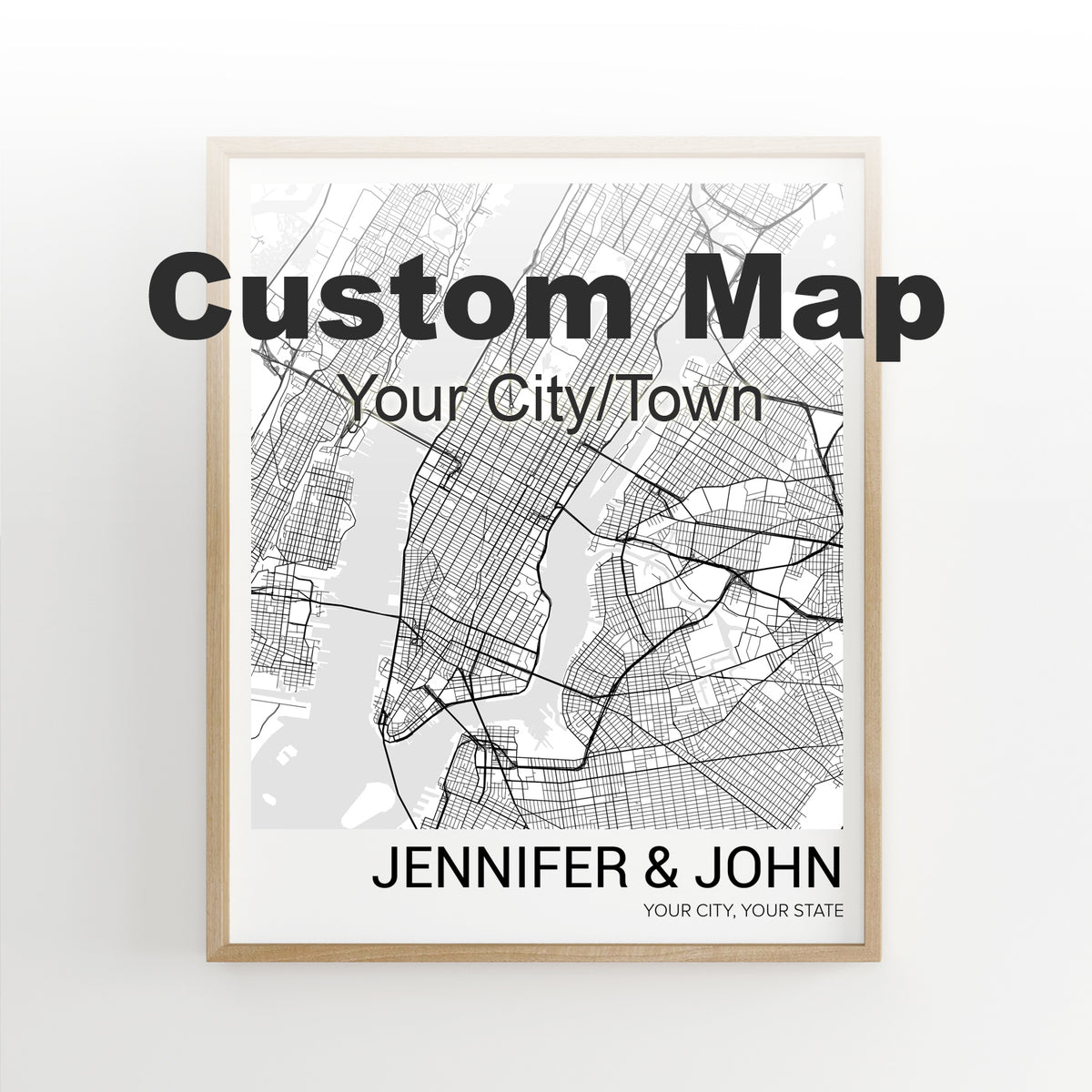 Custom City Map with Text in Bottom Right Minimalist Street Map Art Pr ...
